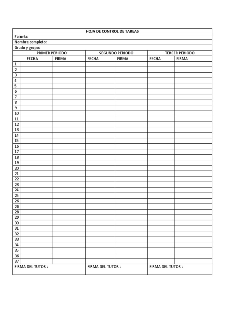 Hoja de Control de Tareas | PDF | Juegos y actividades | Métodos y ...