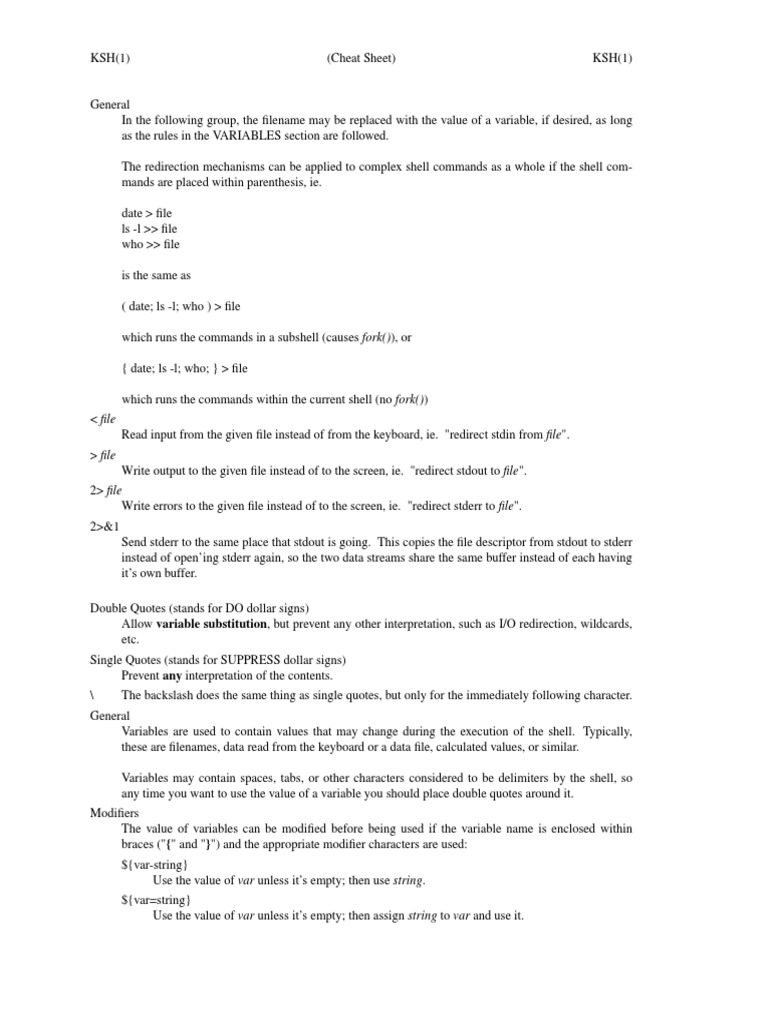 KSH Cheatsheet | PDF | System Software | Computing
