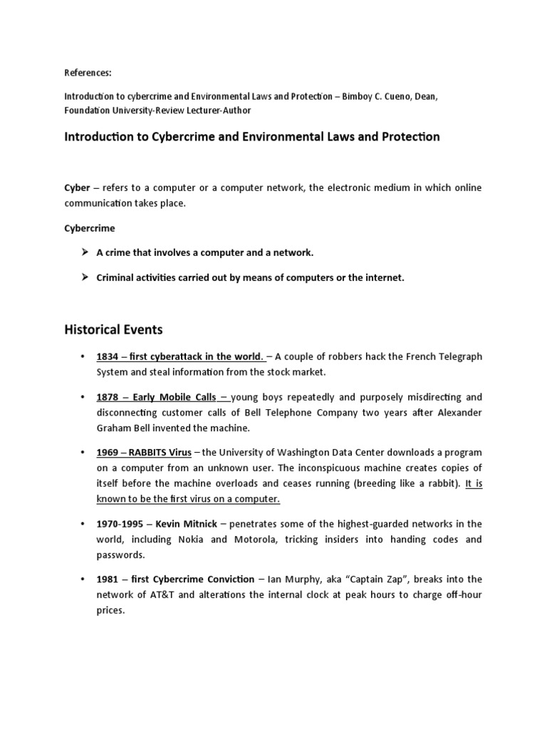 Introduction To Cybercrime and Environmental Laws and Protection | PDF ...