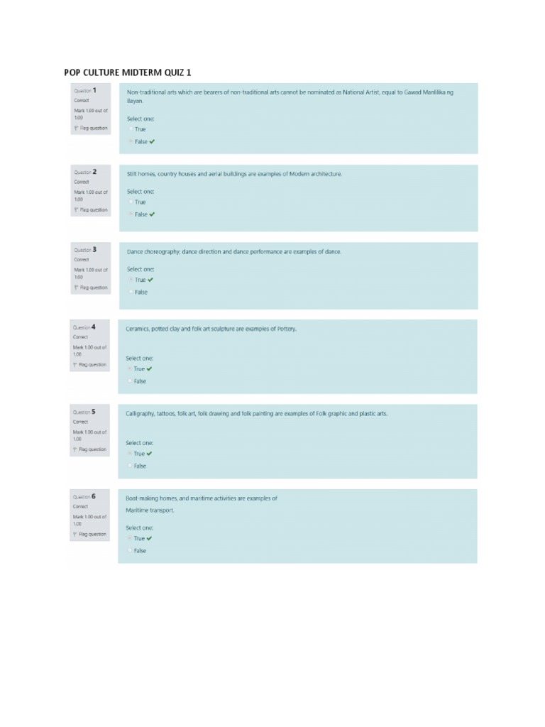 Pop Culture Midterm Quiz 1 | PDF