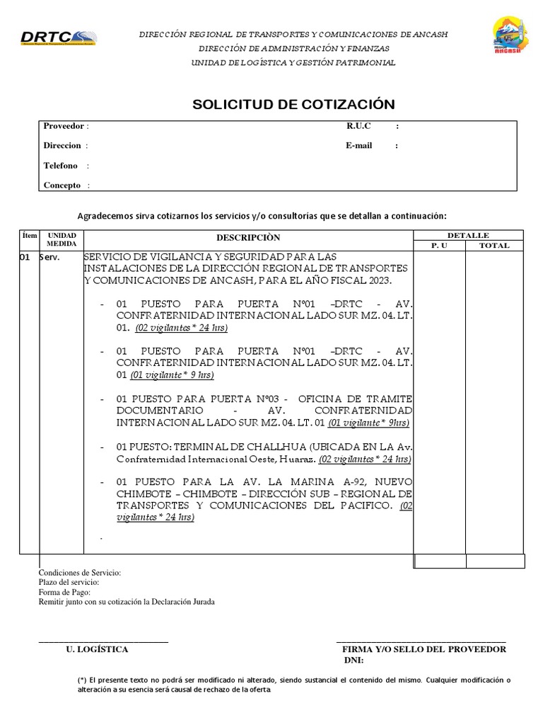 Solicitud de Cotización de Servicio de Vigilancia | PDF | Verdad