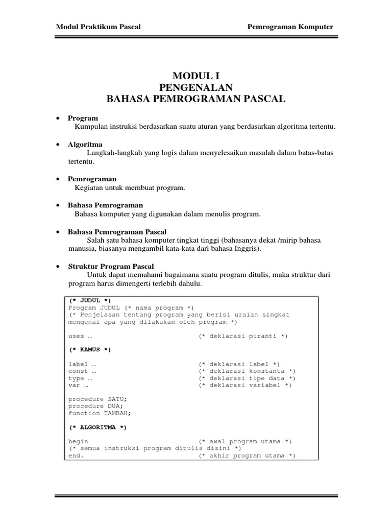 Modul Praktikum Pemrograman Pascal | PDF