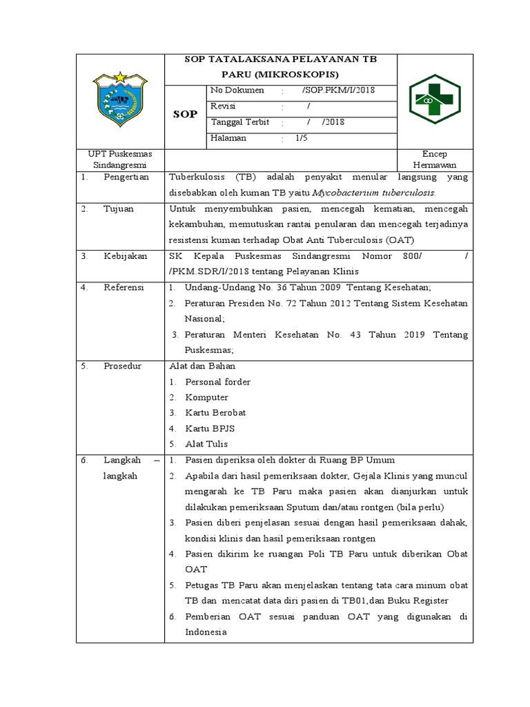Sop Tatalaksana Pelayanan TB Paru (Mikroskopis) Fix | PDF