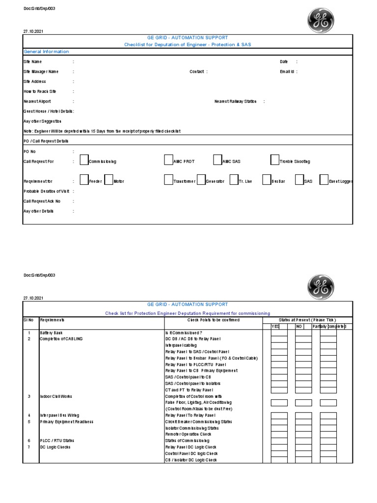 Checklist Ver3 - For Engg. Deputation | PDF | Relay | Direct Current
