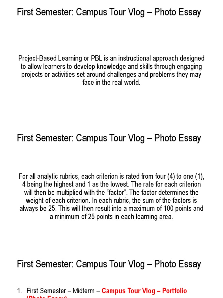 First Semester Campus Tour Vlog Photo Essay | PDF | Paragraph | Project ...