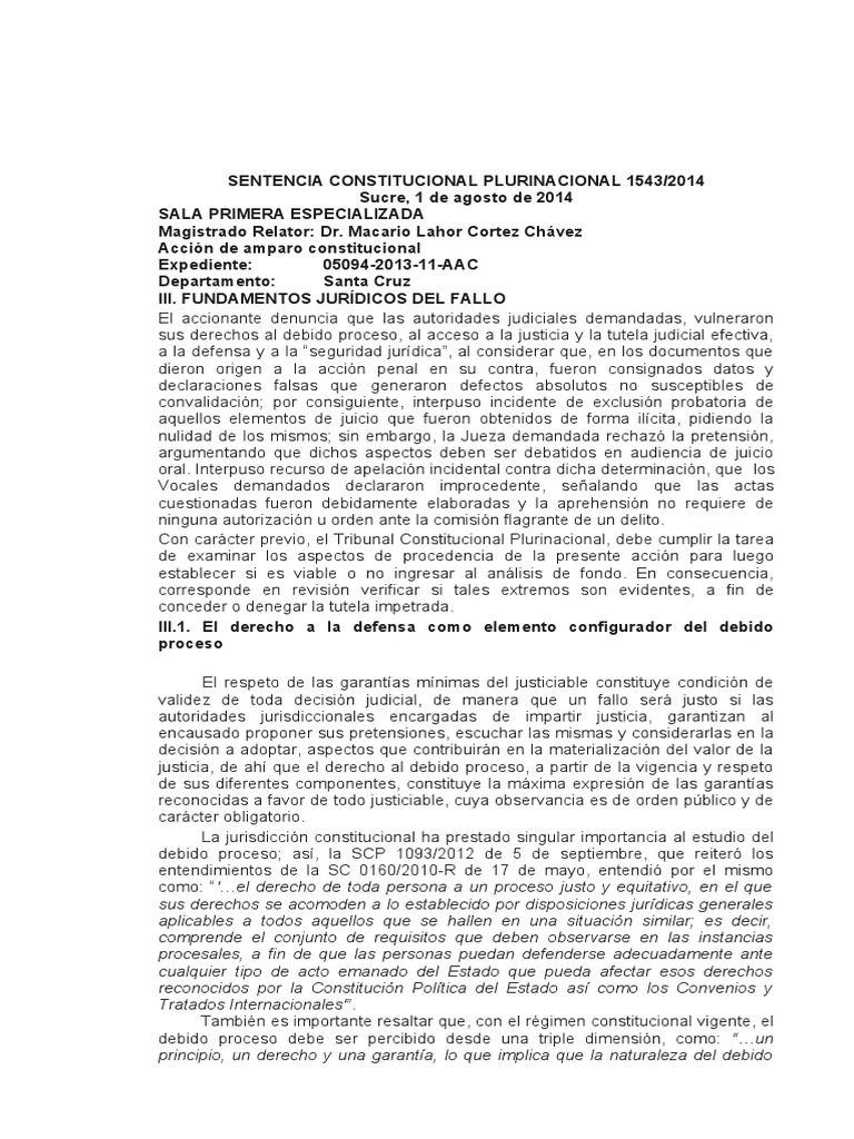 SCP 1543-2014 Exclusion Probatoria | PDF | Debido al proceso | Ley procesal