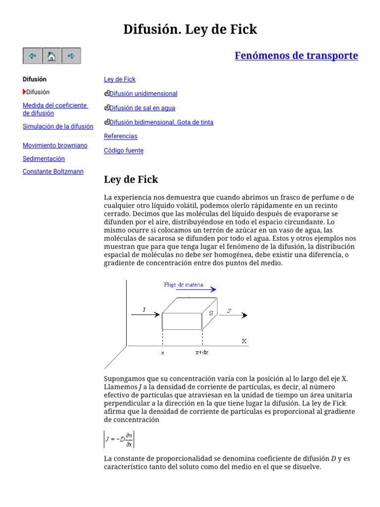 Ley de Fick y Difusión Unidimensional | PDF | Difusión | Concentración