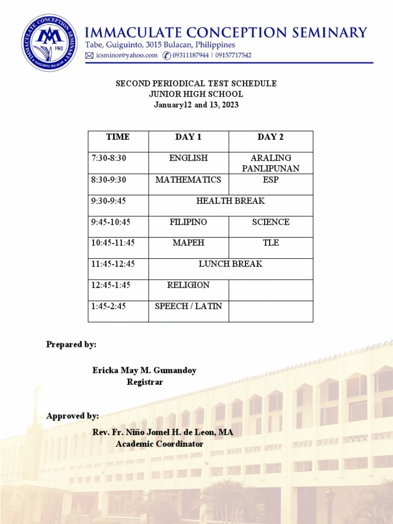 Monthly Examination Schedule | PDF | Catechism