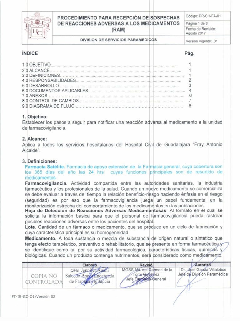 Procedimiento para Recepción de Sospechas de Reacciones Adversas A Los ... Procedimiento para Recepción de Sospechas de Reacciones Adversas A Los ...