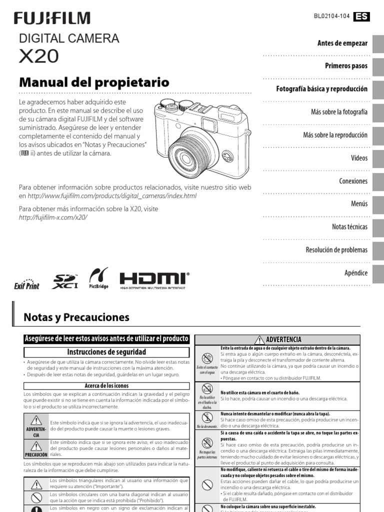 Fujifilm - x20 Manual | PDF | Cargador de batería | Transformador