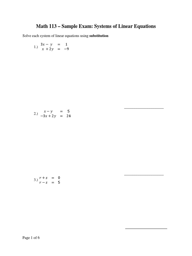 Math 113 Systems of Equations | PDF | System Of Linear Equations ...