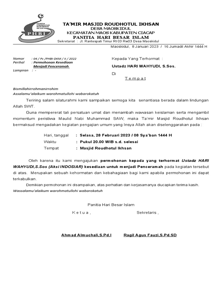 Surat Permohonan Menjadi Penceramah | PDF