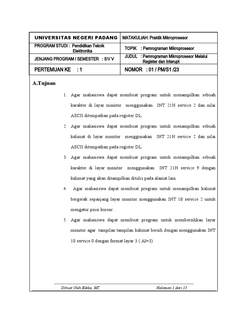 Job 1. MEMPROGRAM TAMPILAN MONITOR MIKROPROSESOR Rev 2023 | PDF