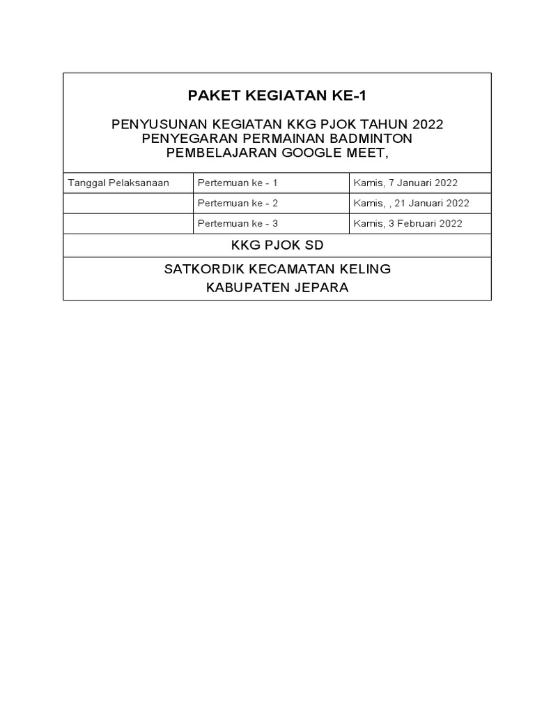 1 Cover Kegiatan KKG Pjok TH 2022 | PDF