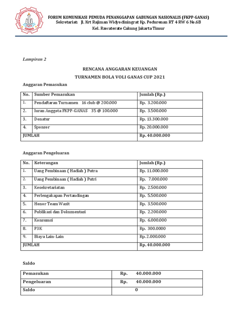 RAB Turnamen Bola Voli GANAS CUP 2021 | PDF | Griya & Taman