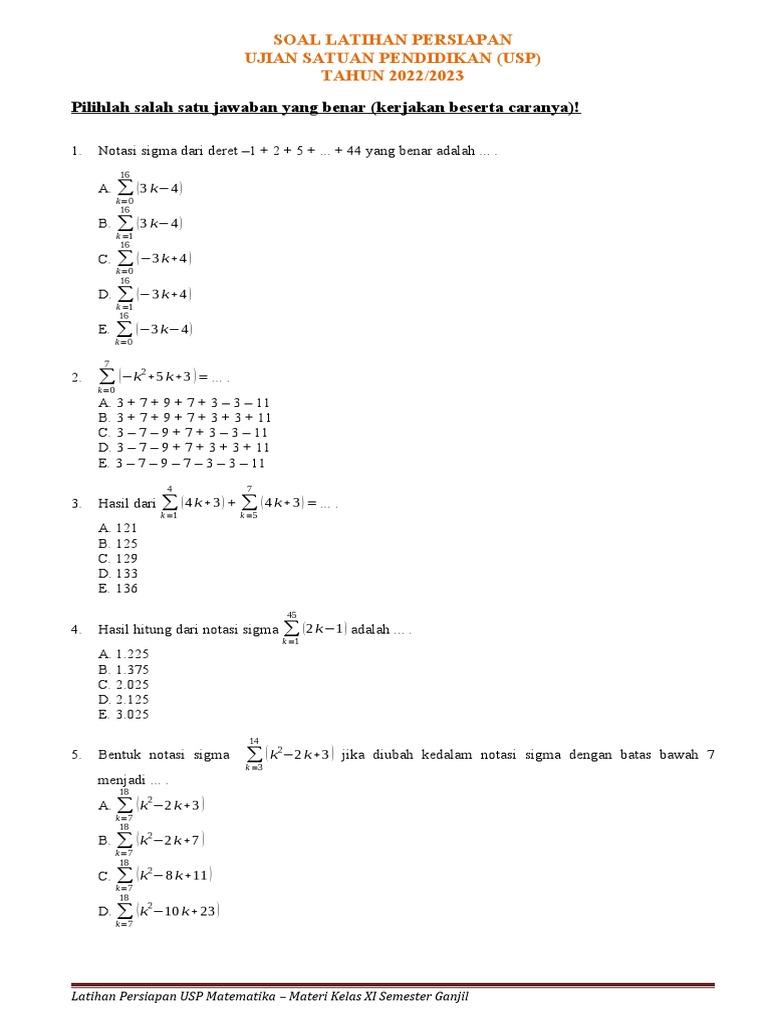 Latihan USP 2023 Materi Kelas XI-Ganjil | PDF