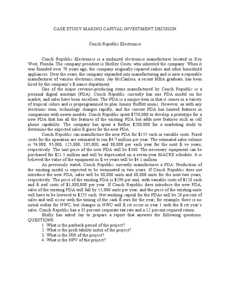 Case Study Making Capital Investment Decision-1 | PDF | Personal Digital Assistant | Internal ...