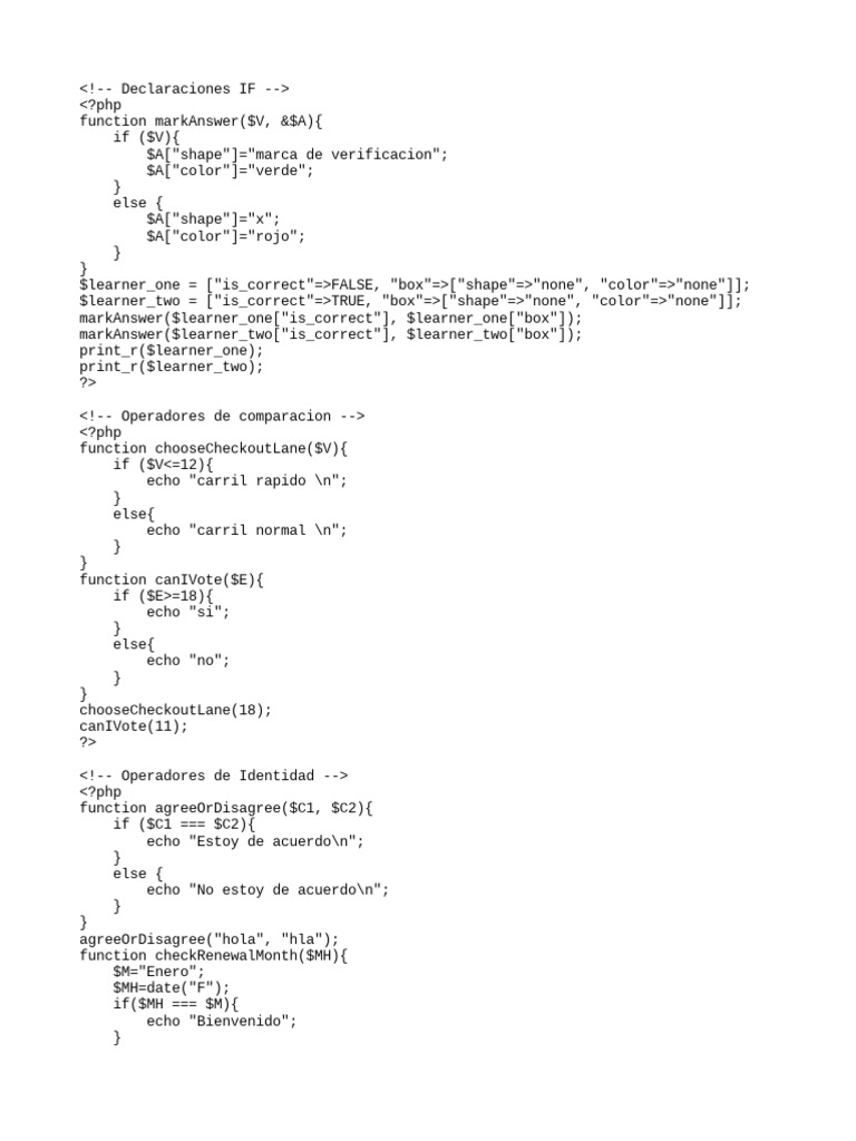 PHP Booleanos Y Operadores de Comparacion | PDF PHP Booleanos Y Operadores de Comparacion | PDF