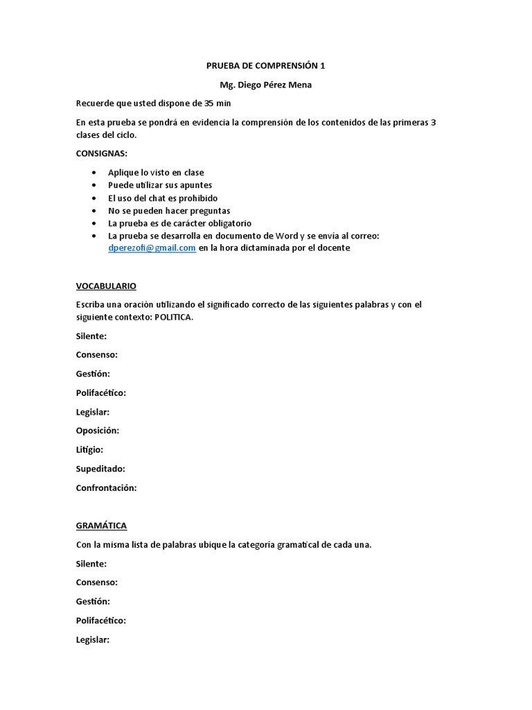 Prueba de Comprensión 1 | PDF | Artes del Lenguaje y Comunicación ...
