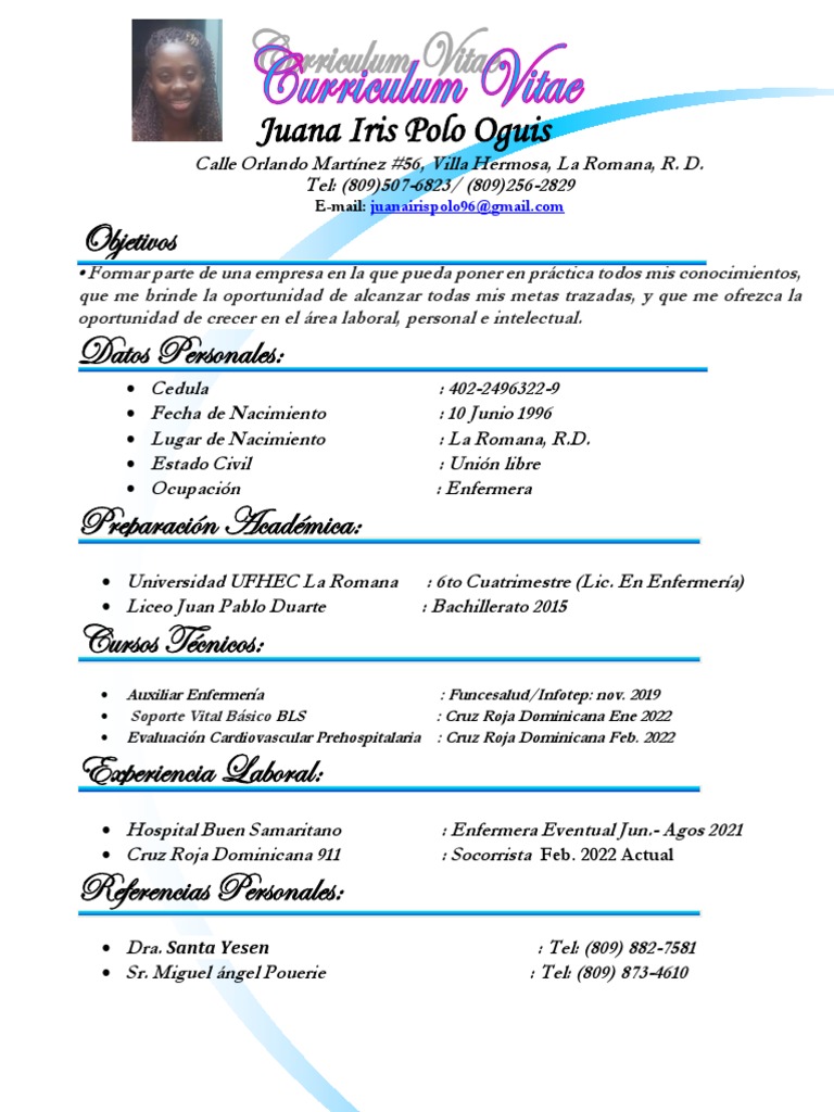 Juana Iris Polo Oguis: Objetivos Datos Personales | PDF