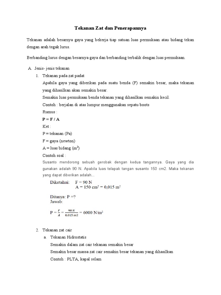 Tekanan Zat Dan Penerapannya | PDF | Sains & Matematika