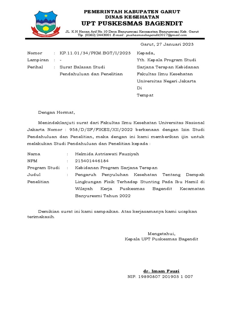 Surat Balasan Ijin Penelitian | PDF