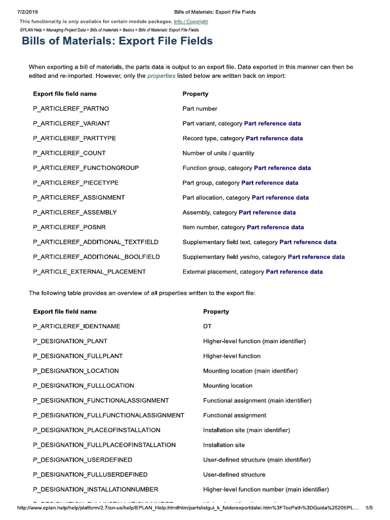 Eplan - Bom Export Fields | PDF