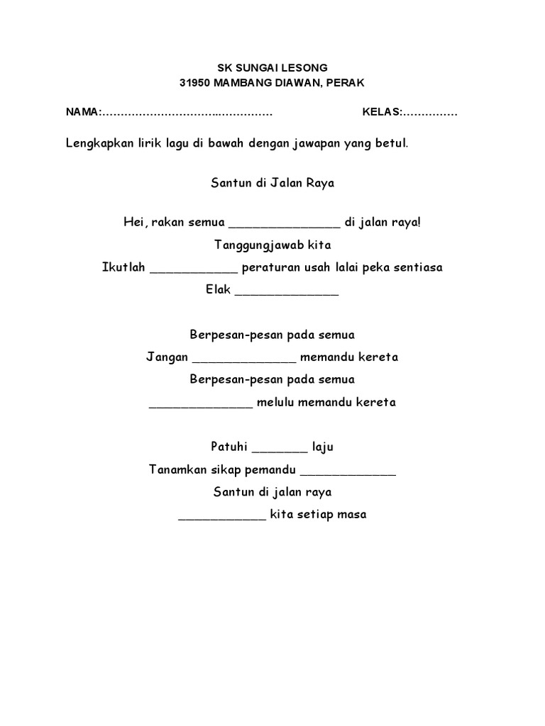 Lirik Lagu Santun Di Jalan Raya | PDF