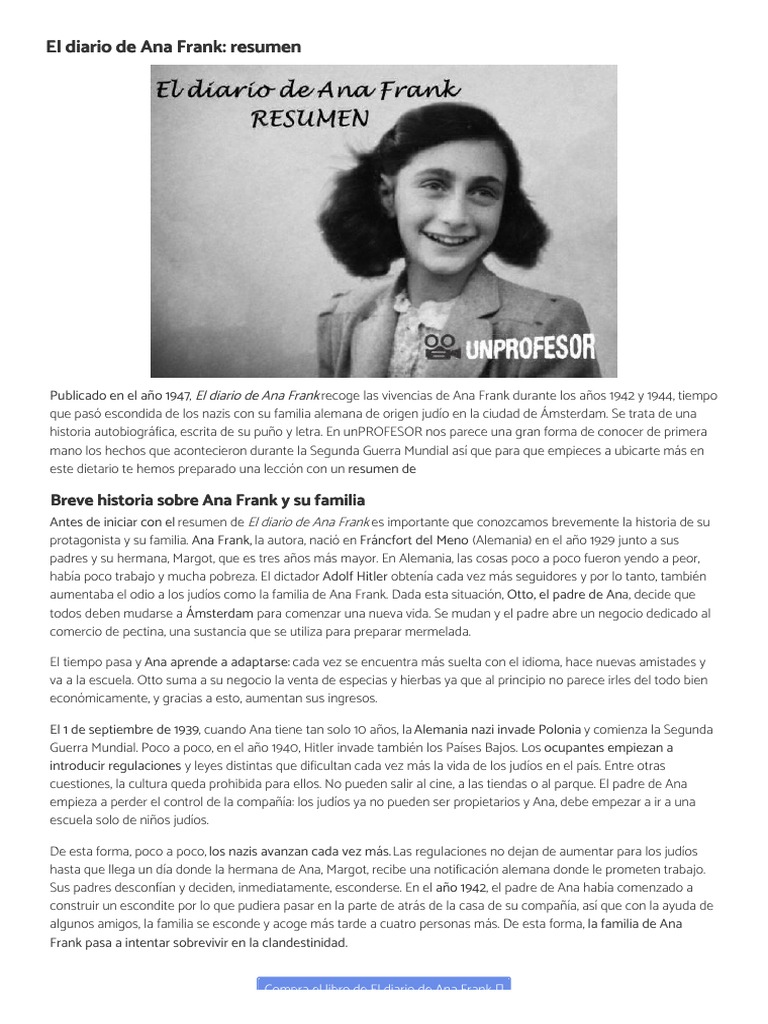 Resumen de El diario de Ana Frank | PDF | Anne Frank
