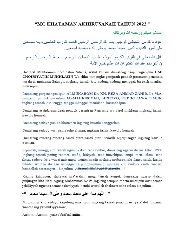 MC Khataman 2022 | PDF | Kajian Bahasa Asing | Agama & Spiritualitas