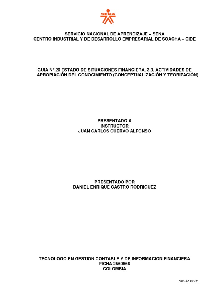Trabajo 3.3 de La Guia 20 | PDF | Contabilidad | Estado financiero