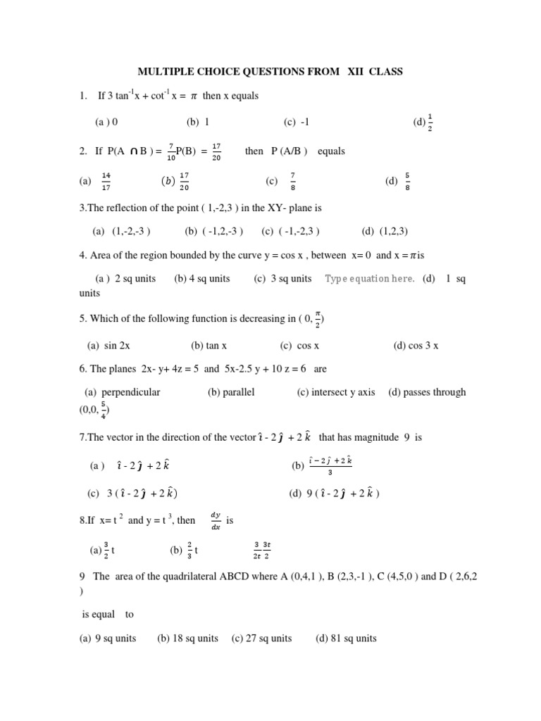 1.MCQ Xii Maths | PDF | Mathematics | Mathematical Objects