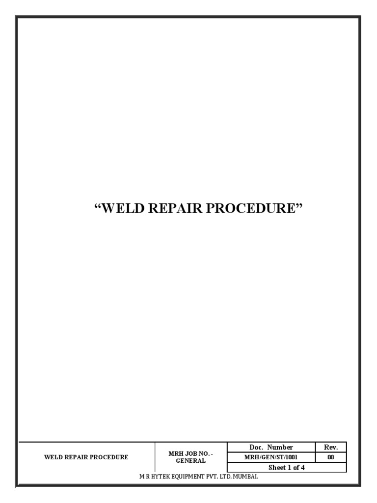 Fe-Gen-St-Xxxxx-Weld Repair Procedure | PDF | Welding | Construction