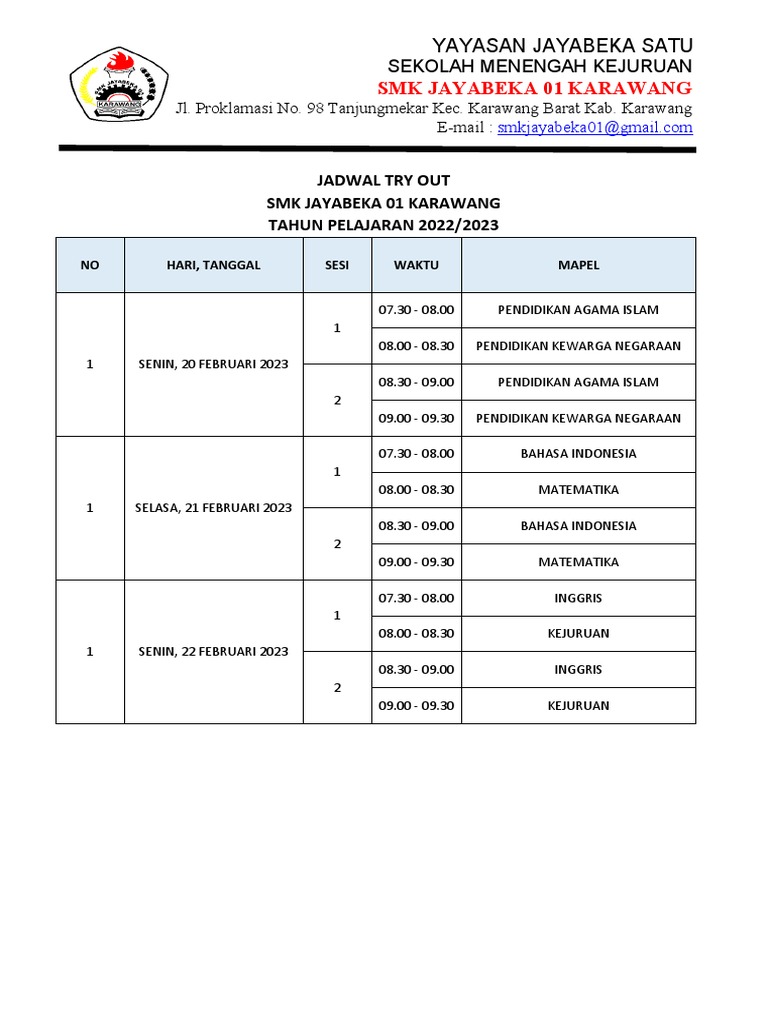 Jadwal Try Out | PDF