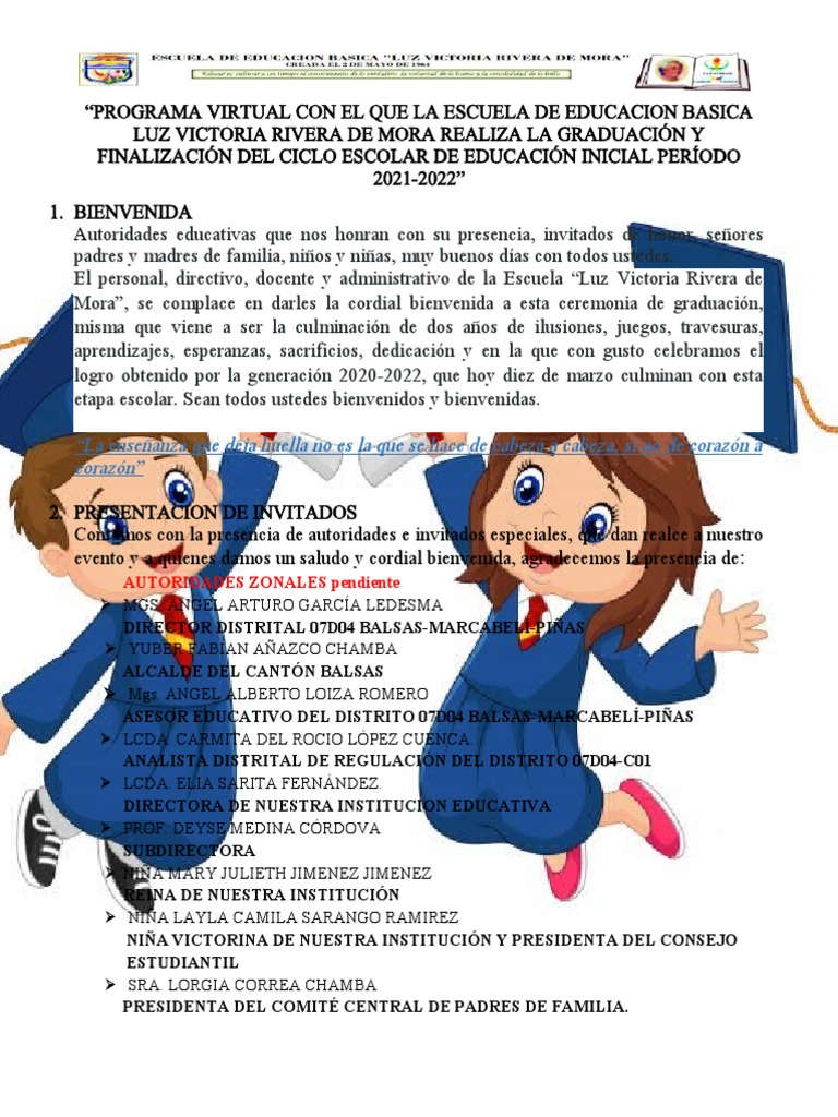 Programa Clasura Del Nivel Inicial II - 2021-2022.. | PDF | Desarrollo humano | Relaciones ...