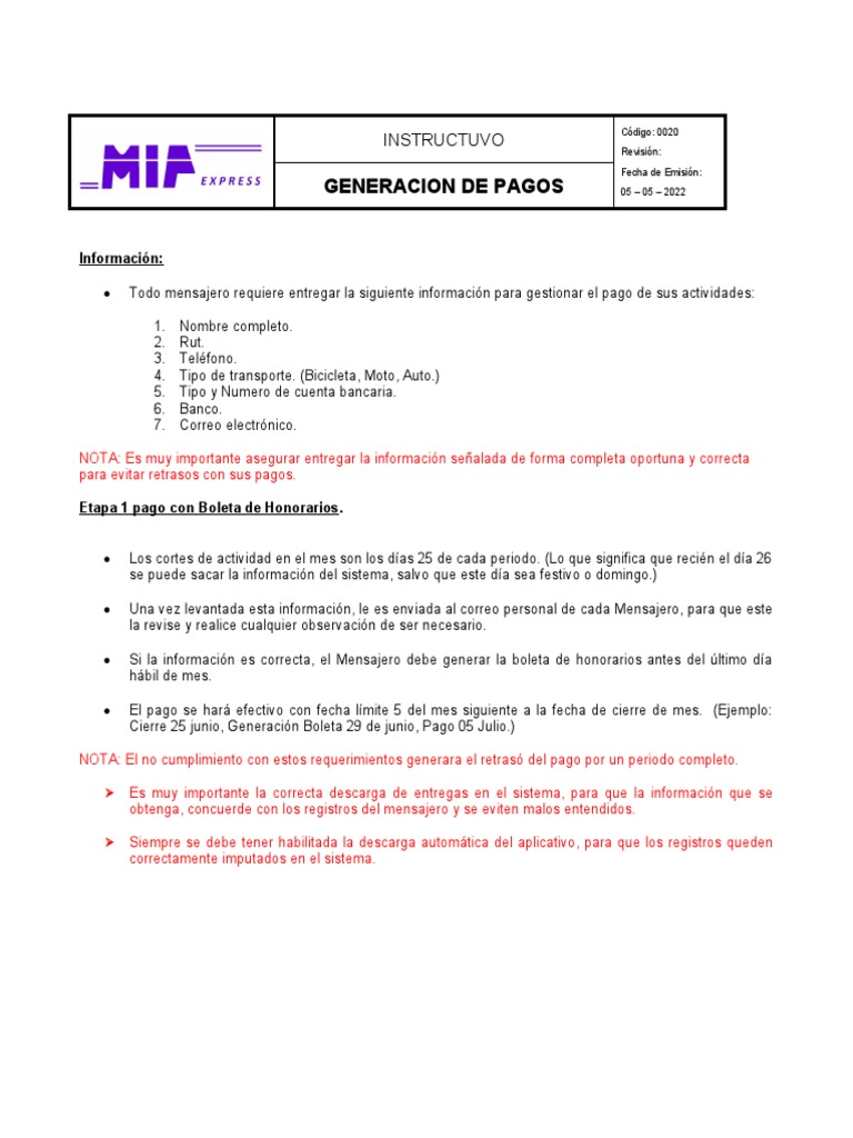 Instructivo para Generacion de Pago | PDF | mensajero | Industrias de servicio
