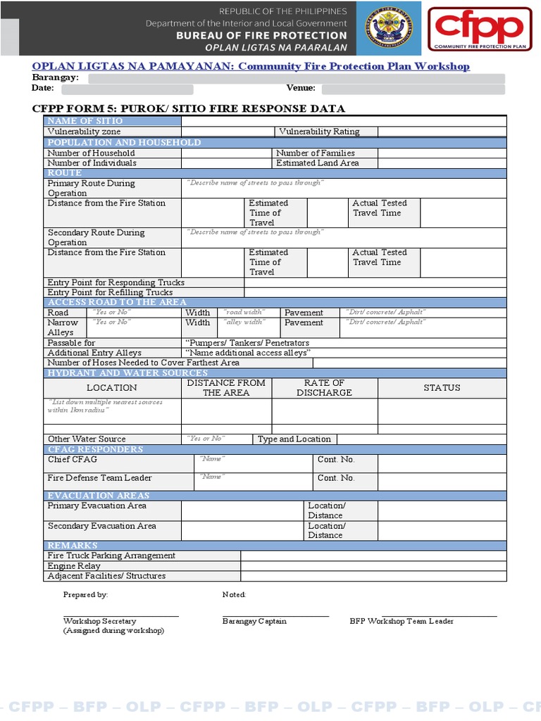 CFPP Form 5 Sitio Purok Fire Response Data | PDF | Fire Engine | Land ...