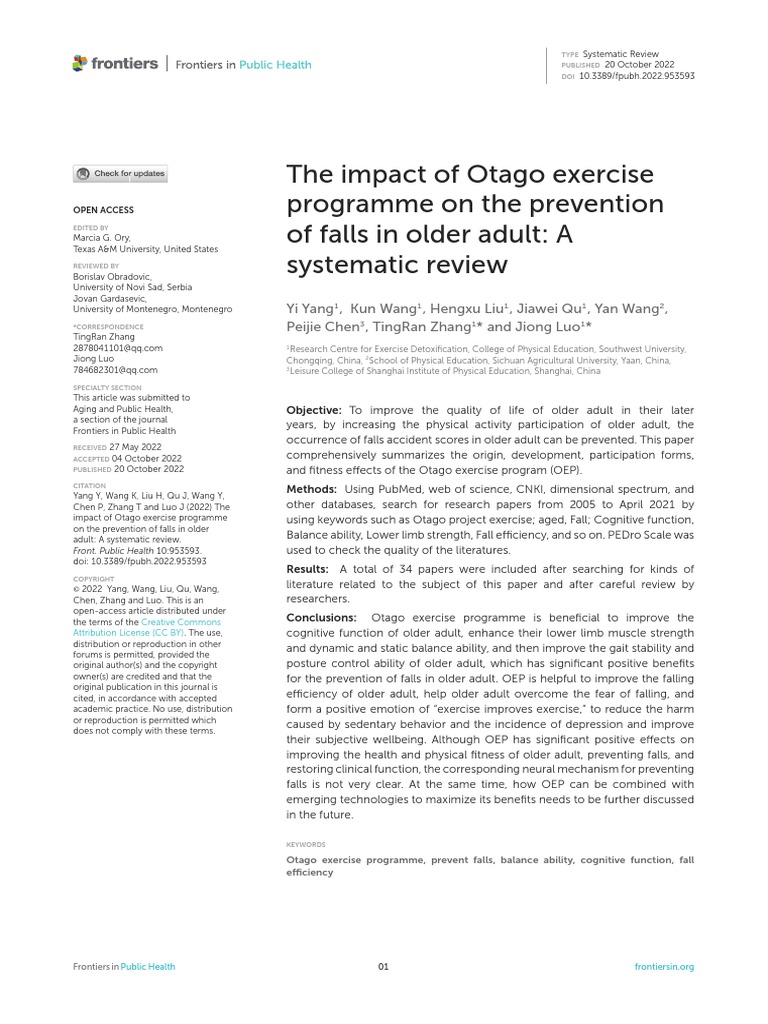 Yang Et Al. 2022 Otago Exercise Programme - Systematic Review | PDF ...