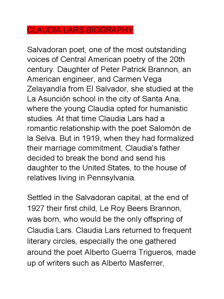 Claudia Lars: Salvadoran Poet Biography | PDF