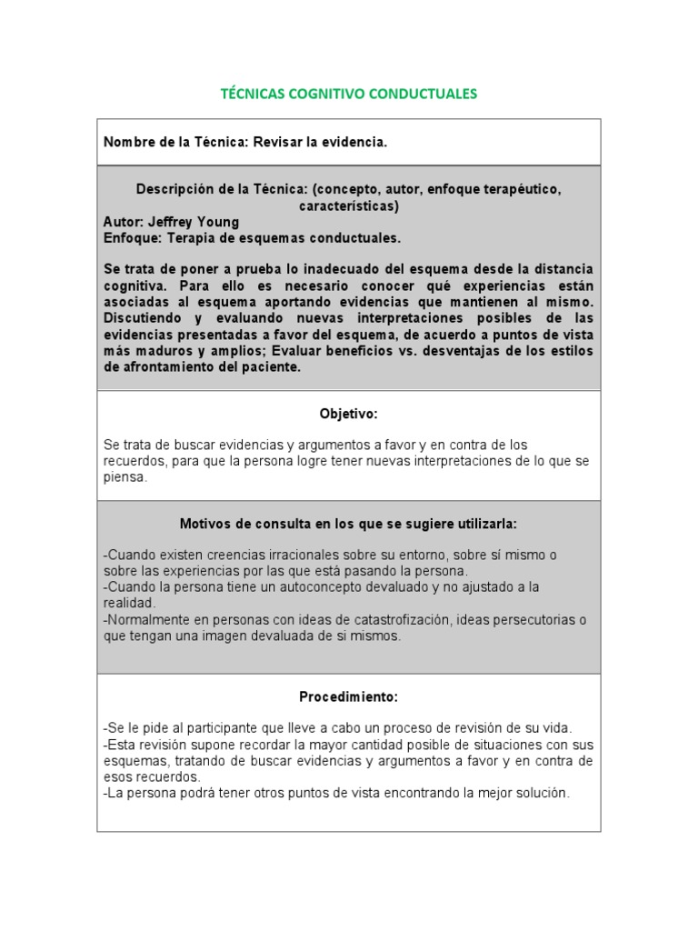 Técnicas Cognitivo Conductuales | PDF | Psicoterapia | Terapia racional ...