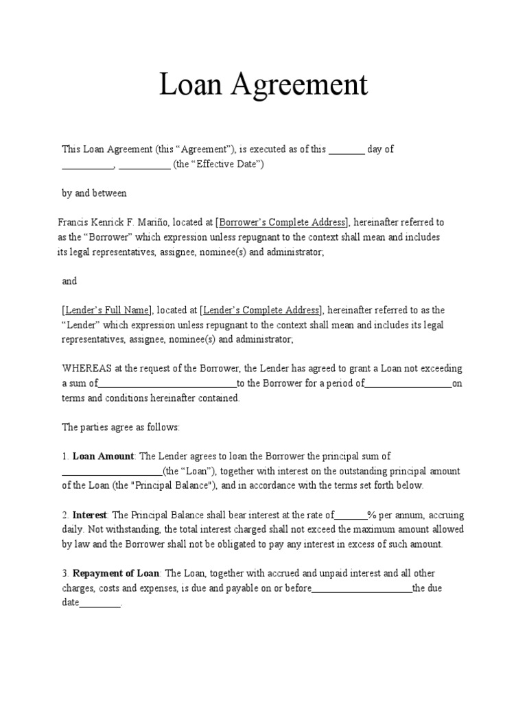 Loan Agreement Sample 1 | PDF