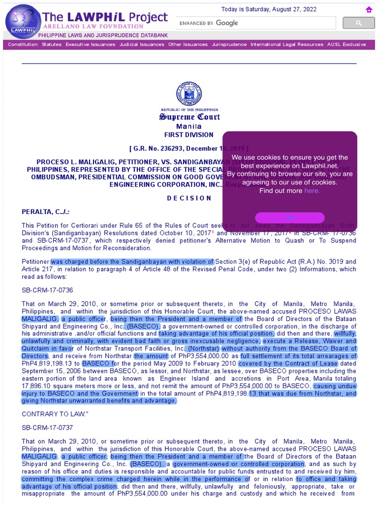 Maligalig vs. Sandiganbayan Case Review | PDF | Jurisdiction | Crimes