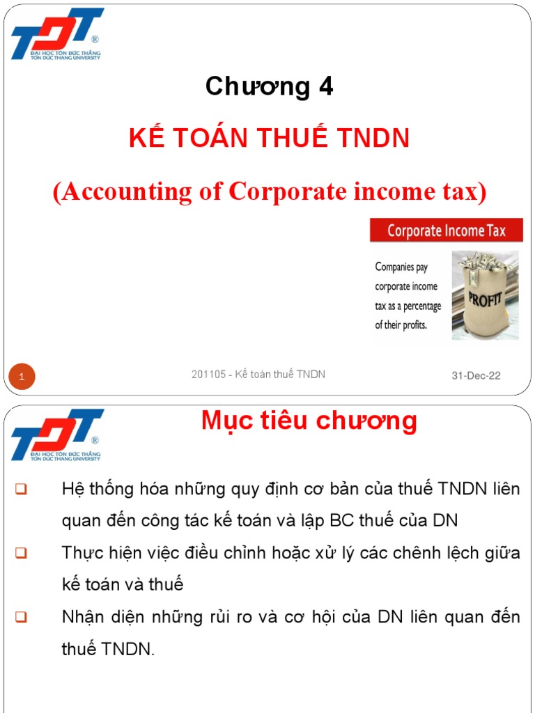 2022.2023 - HK2 - KTT - Chuong 4 Chapter 4 - Ke Toan Thue TNDN CIT Accounting - CS | PDF