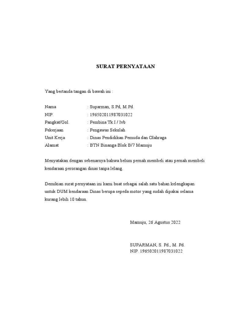 Surat Pernyataan Motor | PDF