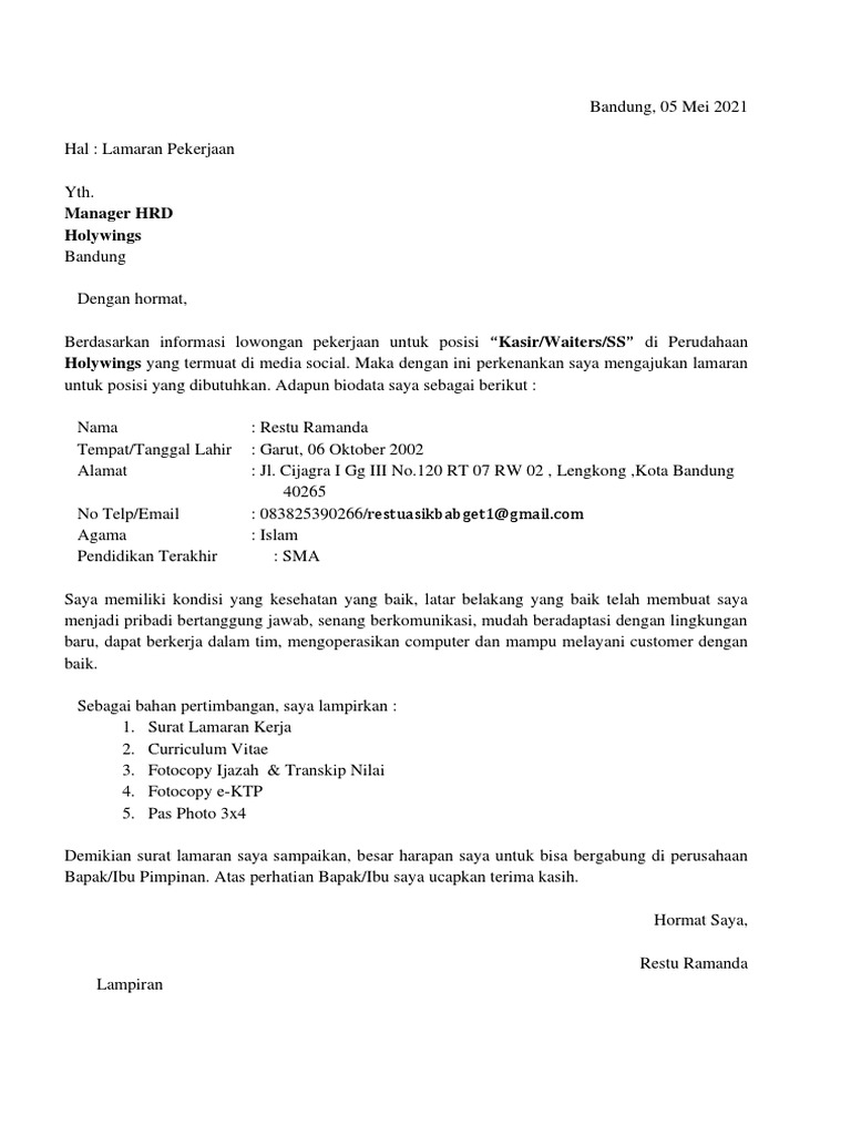 Surat Lamaran Pekerjaan | PDF | Karier & Perkembangan | Bisnis