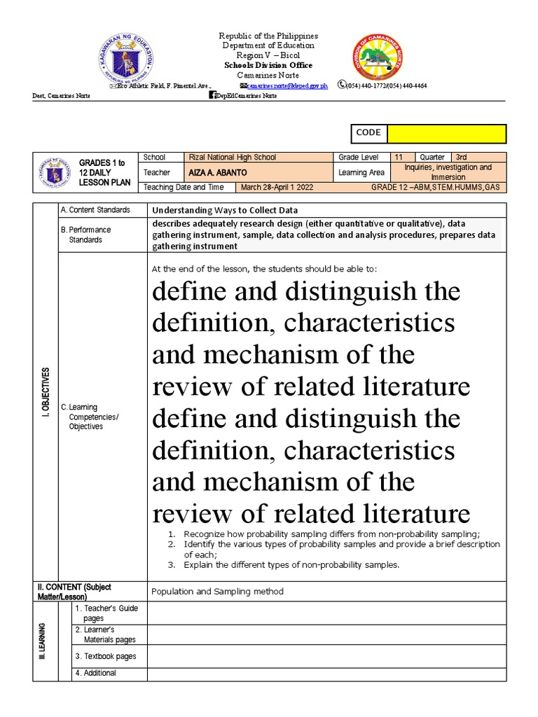 lESSON PLAN 3is 6 | Download Free PDF | Sampling (Statistics) | Lesson Plan