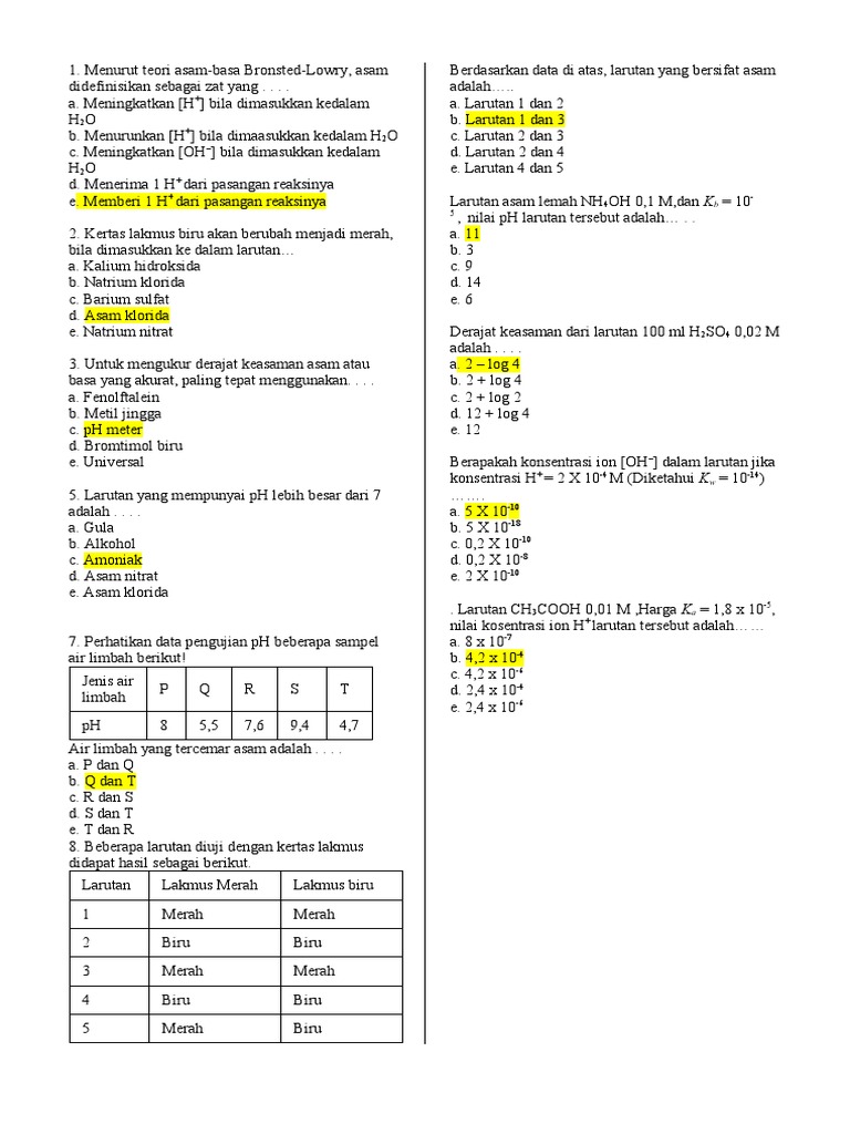 Soal Latihan 1 Kimia Xi Print Anak | PDF