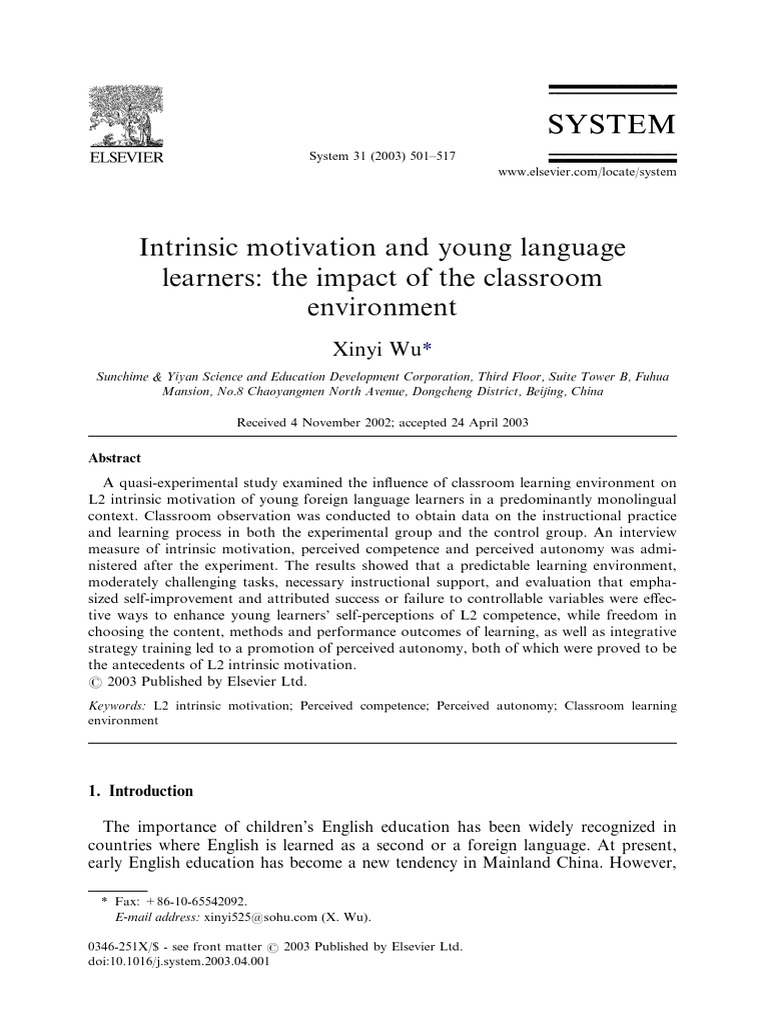 Intrinsic Motivation and Young Language Learners The Impact of The Classroom Environment | PDF ...