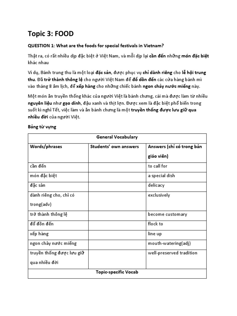 (Speaking) Food (Part 3) (Teacher) | PDF
