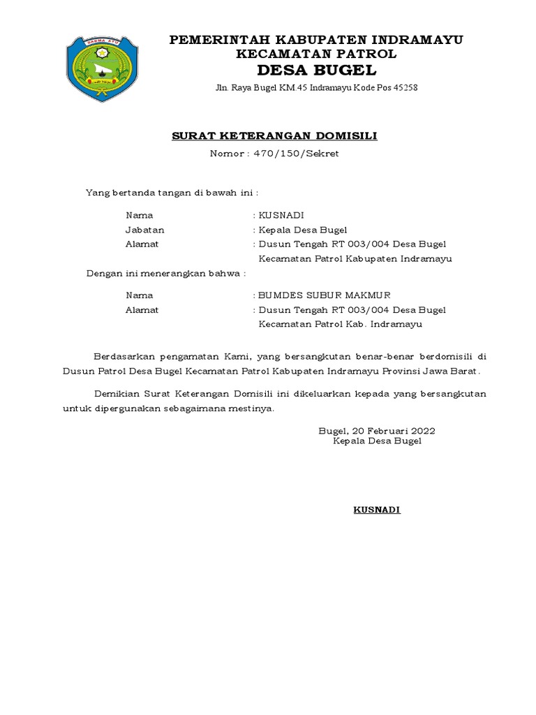 Ket Domisili Bumdes | PDF